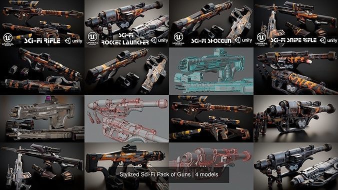 3D Model Collection Stylized Sci-Fi Pack of Guns VR / AR / low-poly | CGTrader
