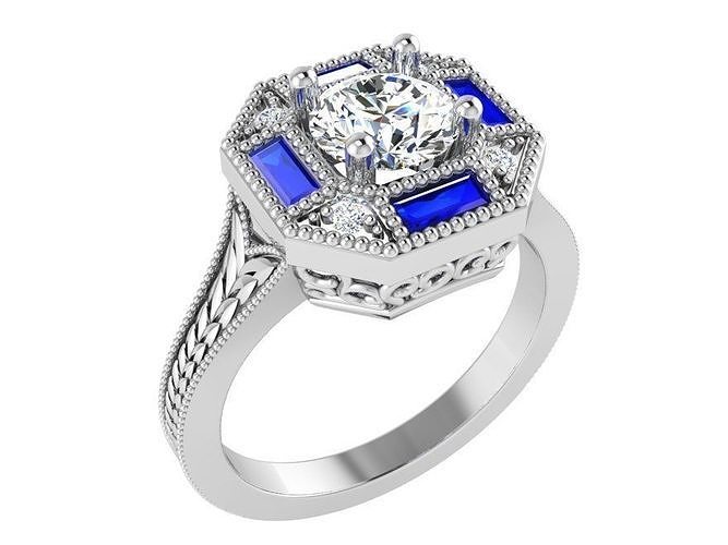 Custom Emerald Sapphire ring 3219 3D print model 3D model 3D printable ...