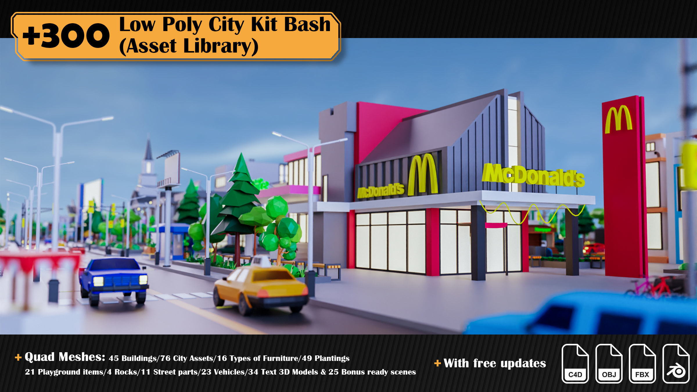 3D model Low Poly City Asset Library 300 Objects Kitbash VR / AR / low ...
