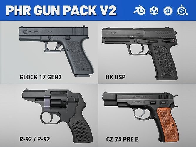3D Model Collection PHR GUNS Pack v2 VR / AR / low-poly | CGTrader