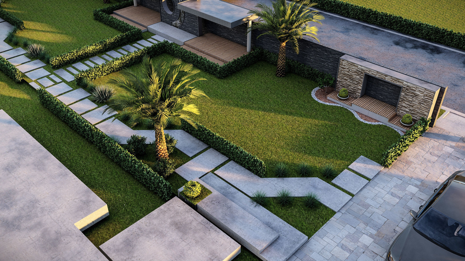 Rendered 3d model of a landscape design residential front yard 3D model ...