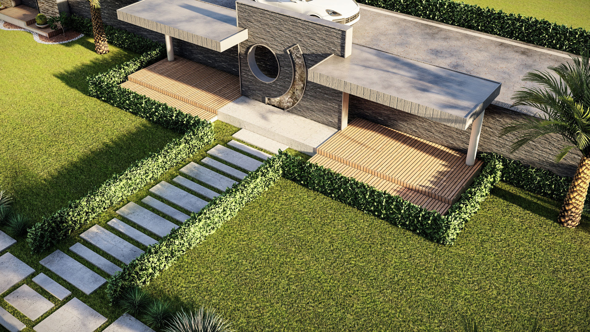 Rendered 3d model of a landscape design residential front yard 3D model ...
