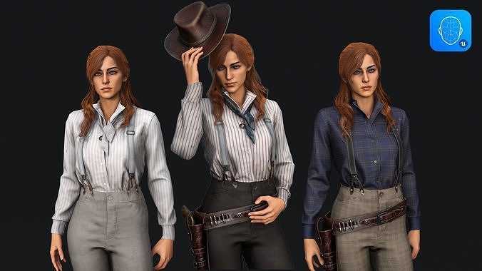 3D model Cowboy Girl 2 - Western Wild West Adventure Survival Character ...