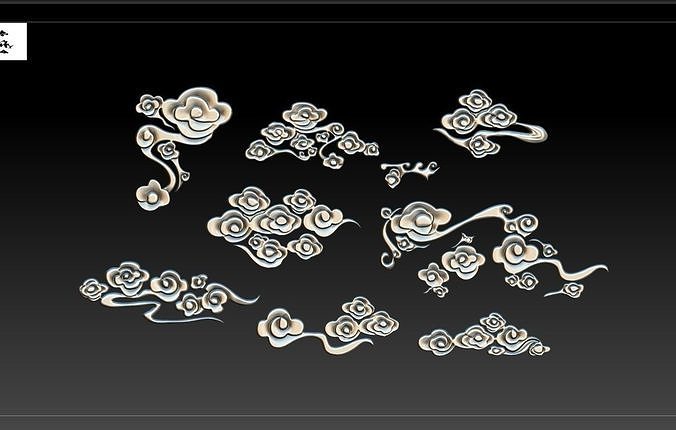 Cloud sculpture relief flower 3D printing decoration ZB brush 3D model ...