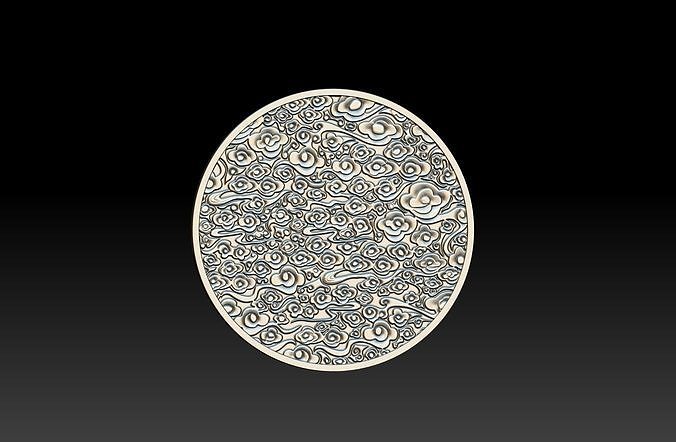 Circular relief auspicious cloud pattern STL circular cloud 3D model 3D ...