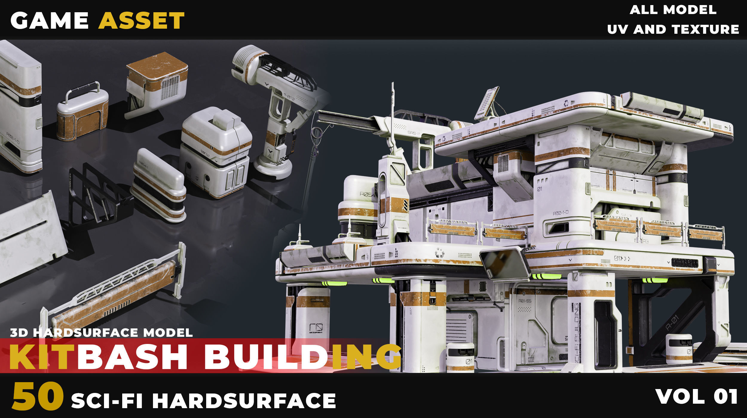 3D model 50 Kitbash Sci-Fi Building Hardsurface Vol 01 VR / AR / low ...