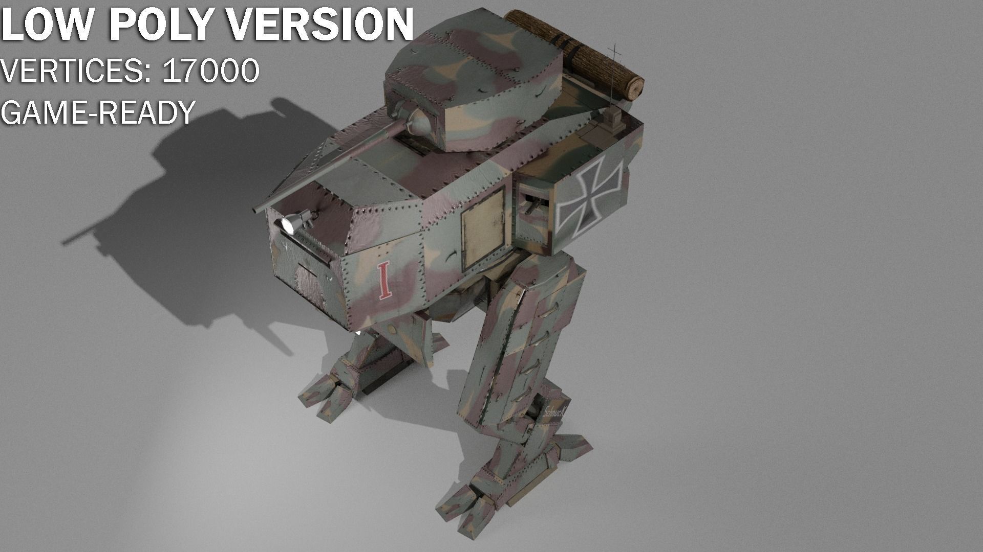 3D model Panzer Mech Walker with RIG and LOWPOLY Forest Camo VR / AR ...