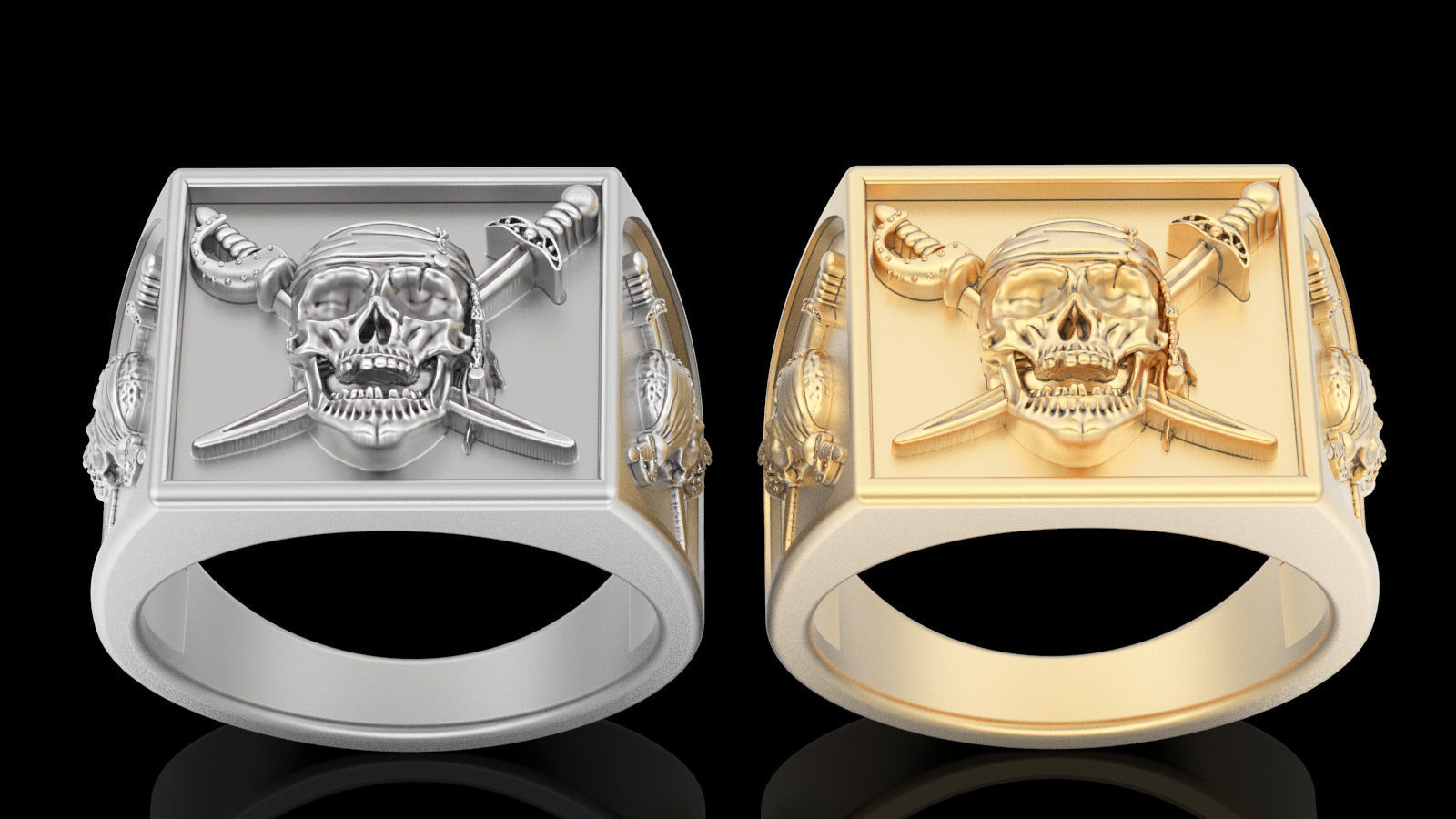 Pirate skull ring silver gold printable jewelry 3D model 3D model 3D ...