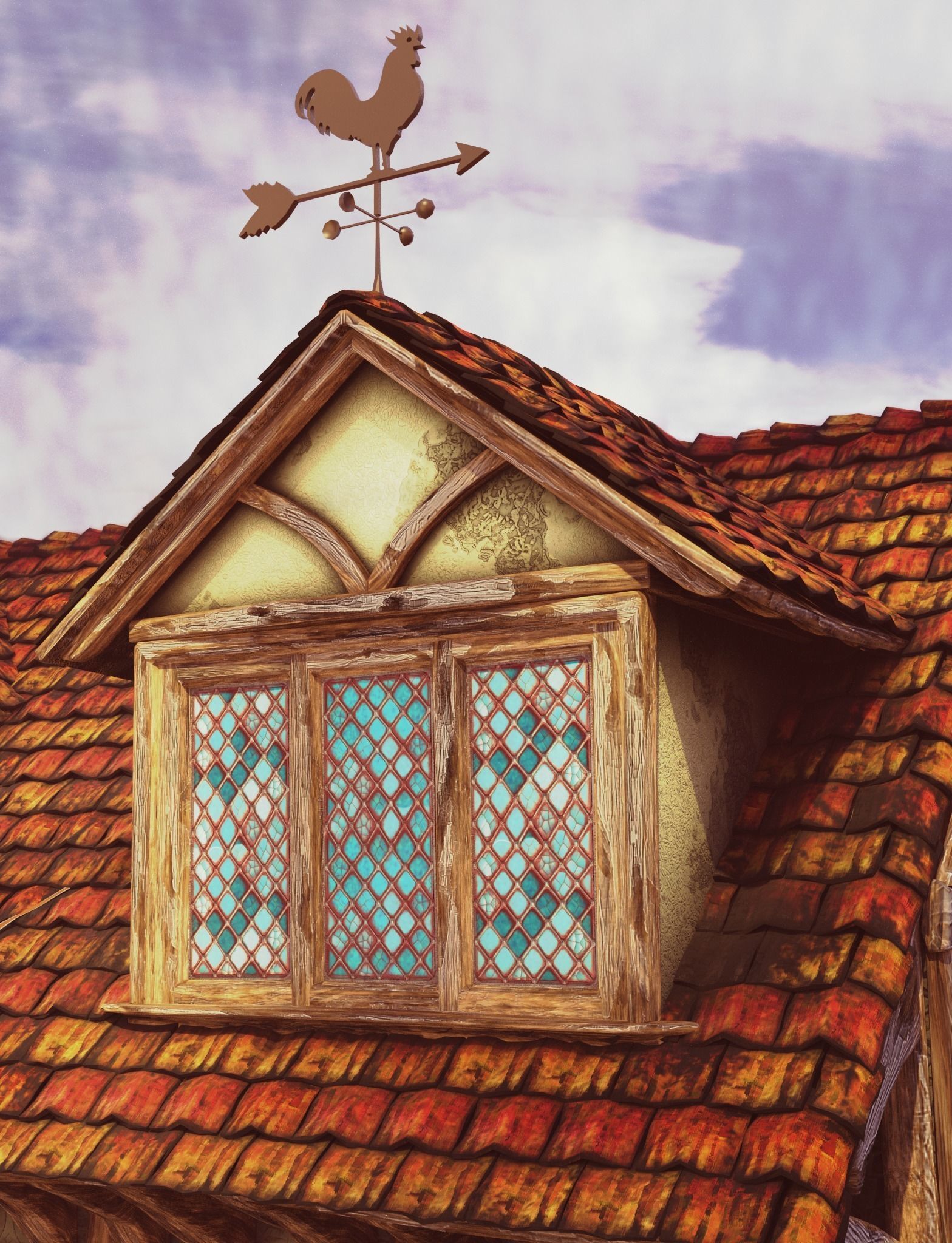 3D model Stylized Medieval Town low-poly 3D scene VR / AR / low-poly ...