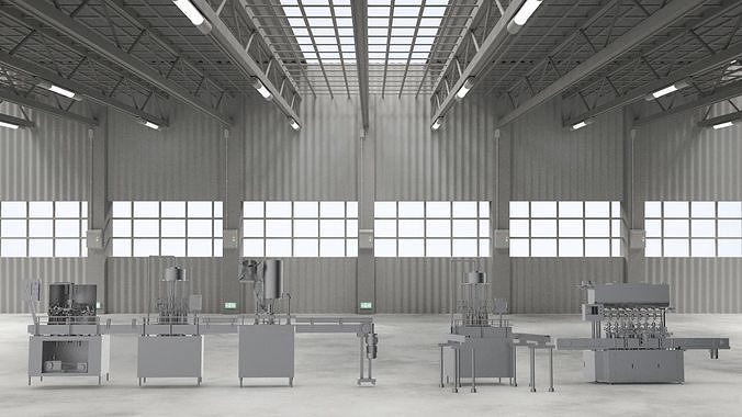 Liquid filling machine assembly line 3D model | CGTrader