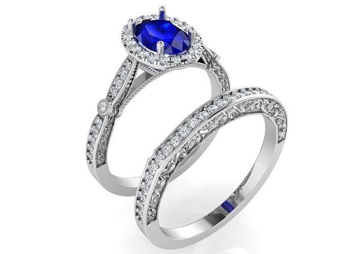 Round blue stone diamond ring with band 3233 3D print model 3D model 3D ...