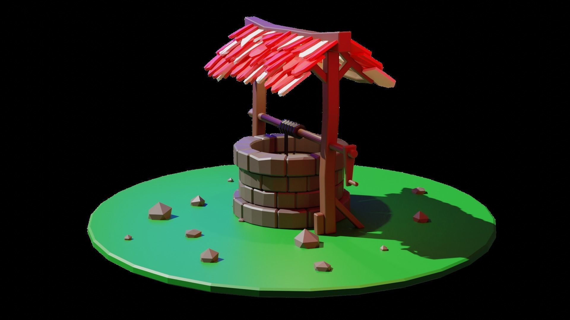 3D model Low Poly Well Model water with roof VR / AR / low-poly | CGTrader