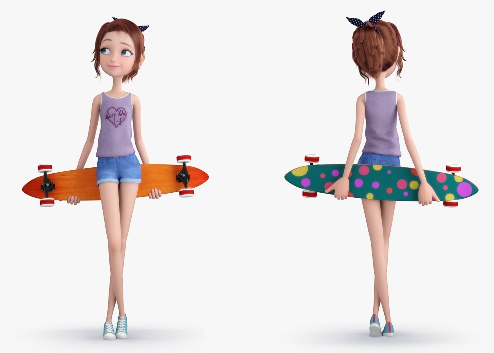 Cartoon Skate Girl Rigged 3D model rigged | CGTrader