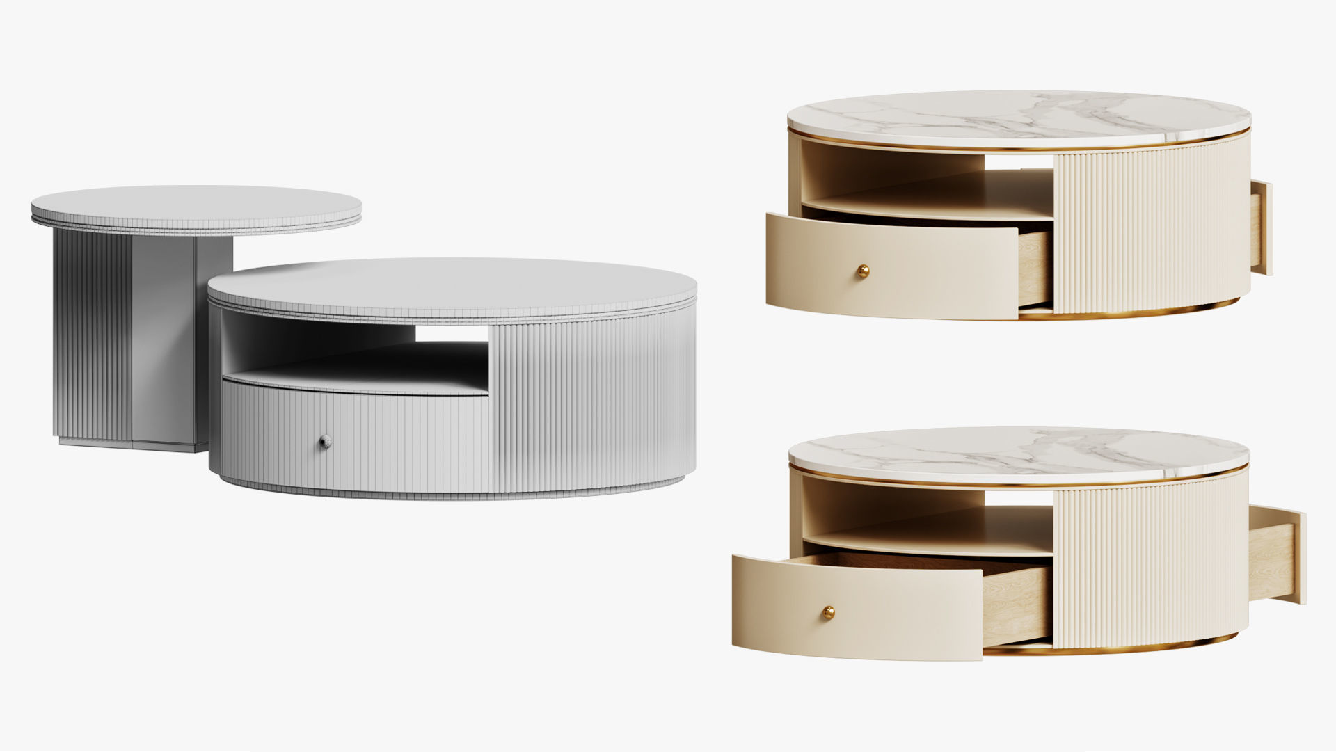 Round Coffee Table With A White Stone ANZ Set 3D model | CGTrader