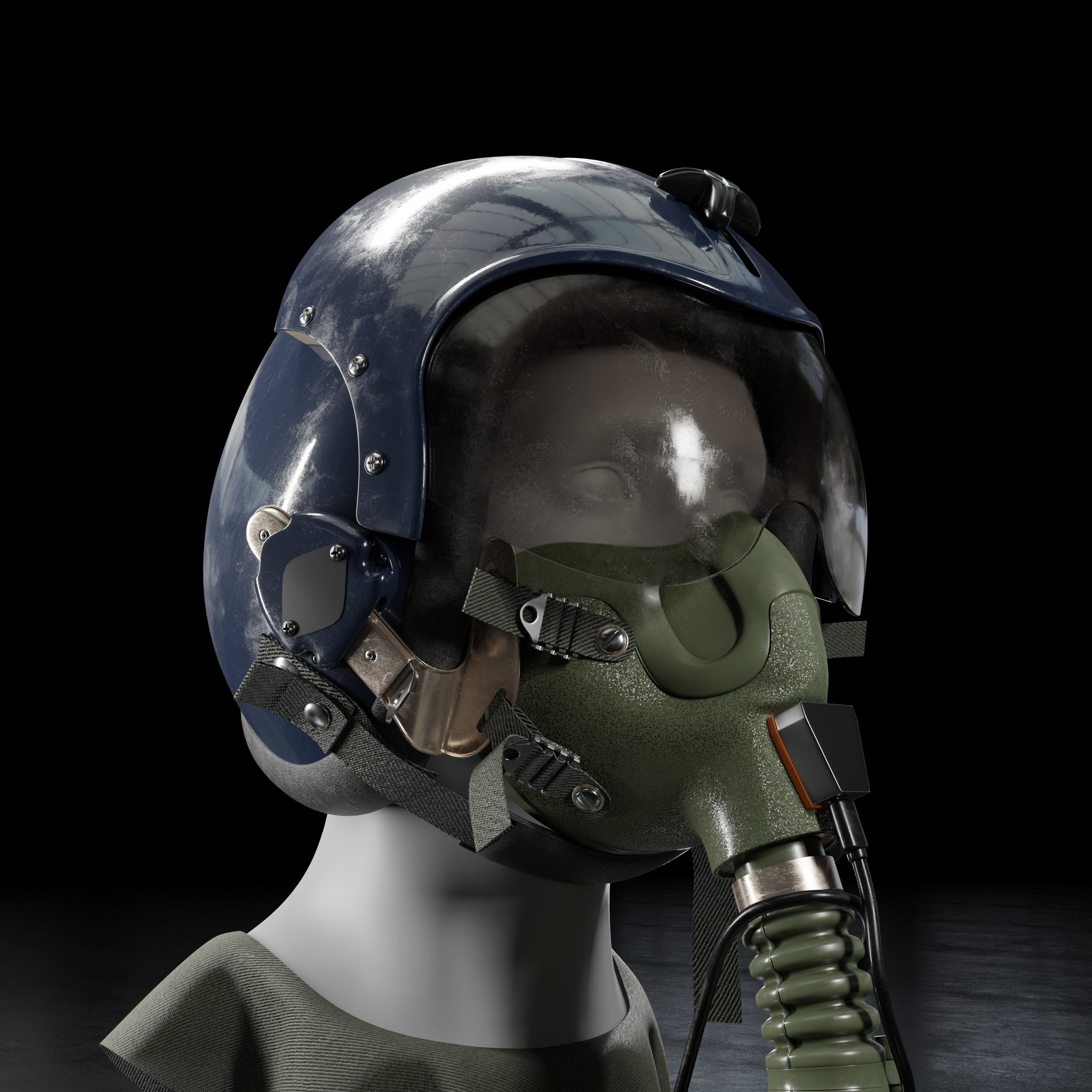 High Quality HGU-33 Fighter Pilot Helmet with MBU-12 Oxygen Mask 3D model | CGTrader