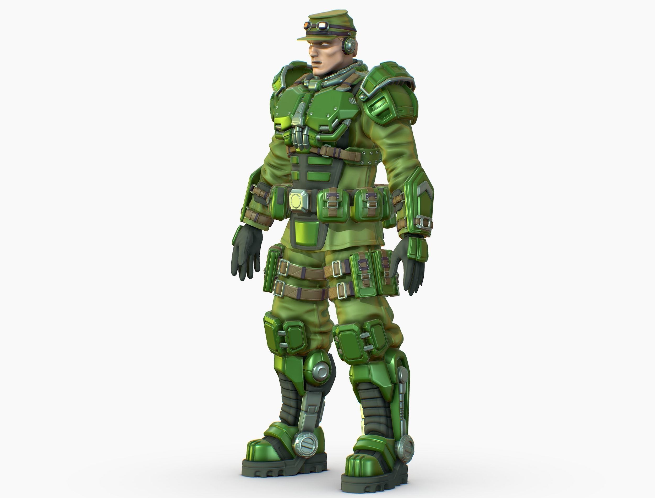 3D model High Poly Man Military Heavy Armor Future VR / AR / low-poly ...