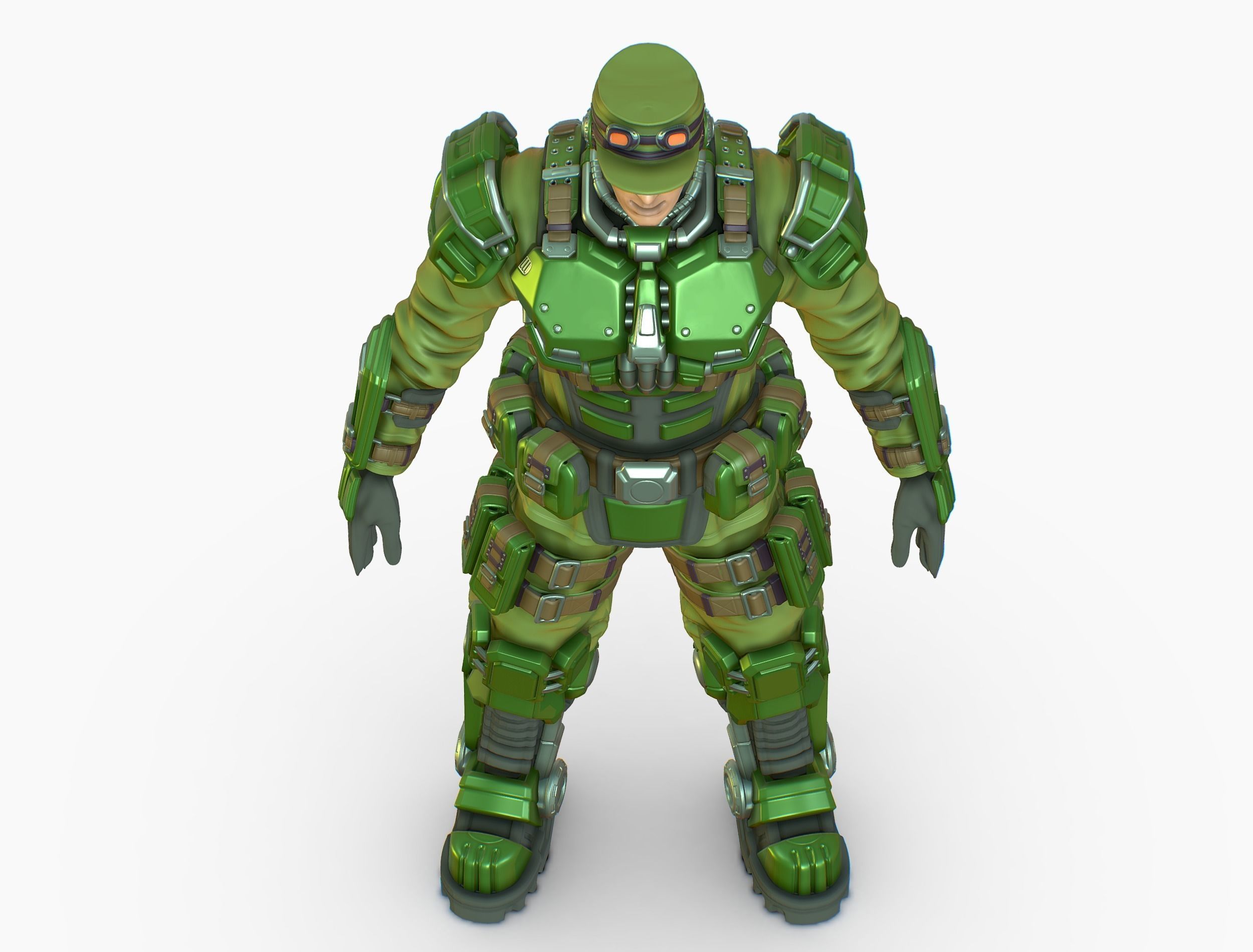 3D model High Poly Man Military Heavy Armor Future VR / AR / low-poly ...
