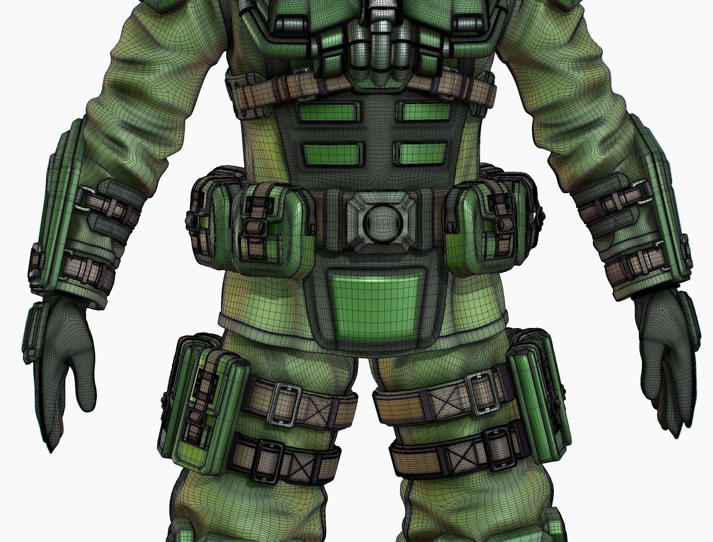 3D model High Poly Man Military Heavy Armor Future VR / AR / low-poly ...