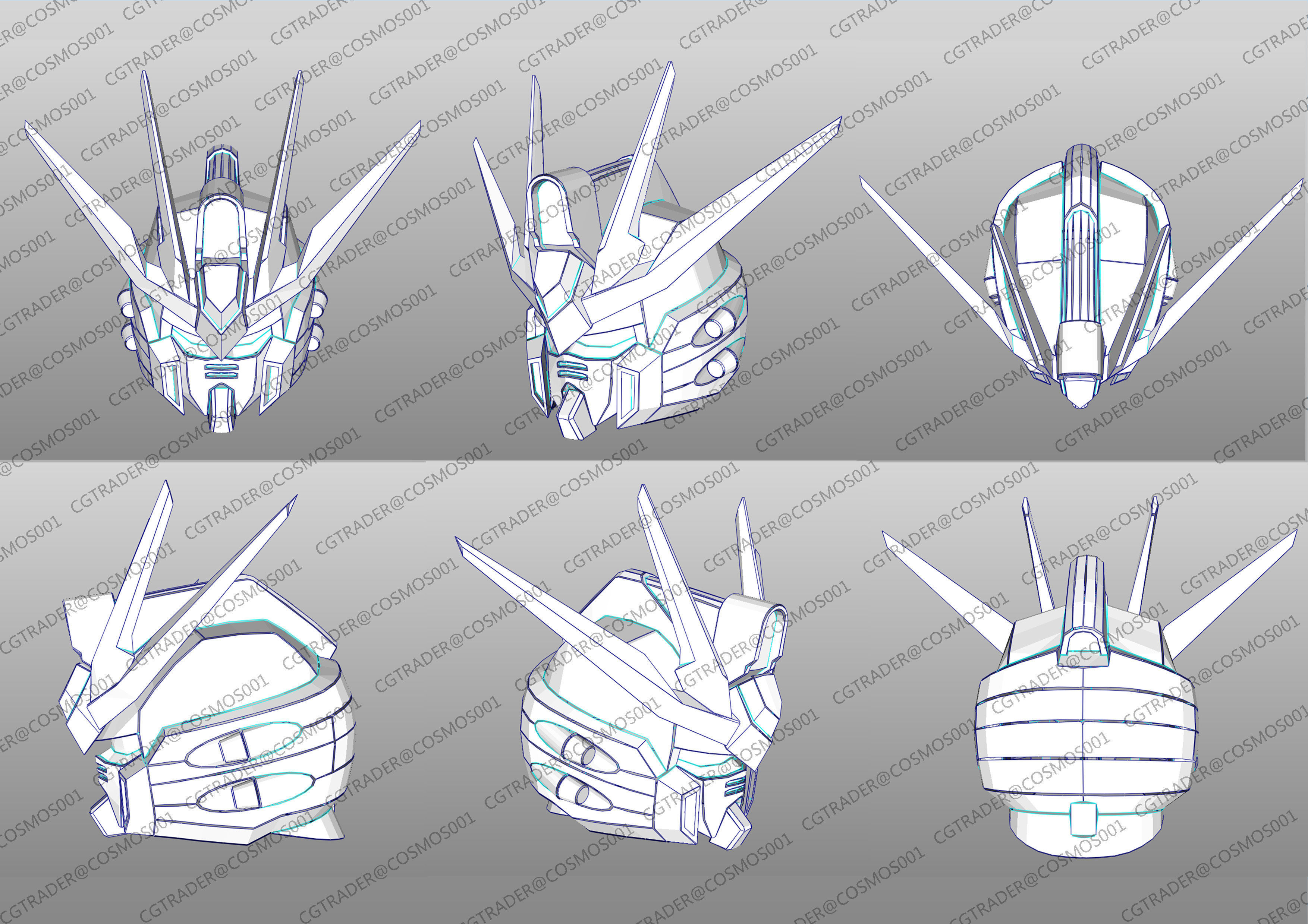 3D model build strike gundam helmet paper papekura VR / AR / low-poly ...