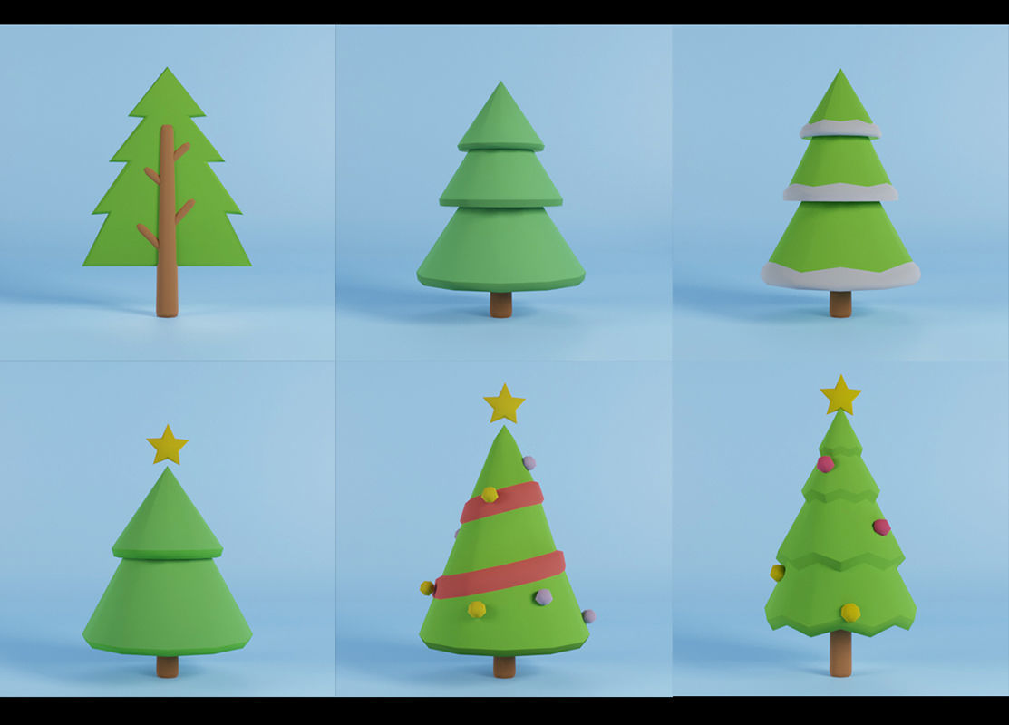 3D model Set of low poly Christmas Tree set A Low-poly 3D model VR / AR ...