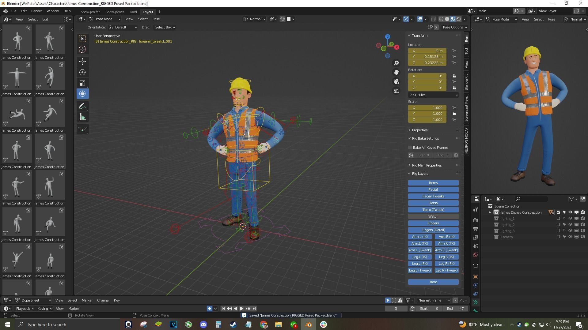 3D model Male Cartoon Worker Builder Character Illustration VR / AR ...