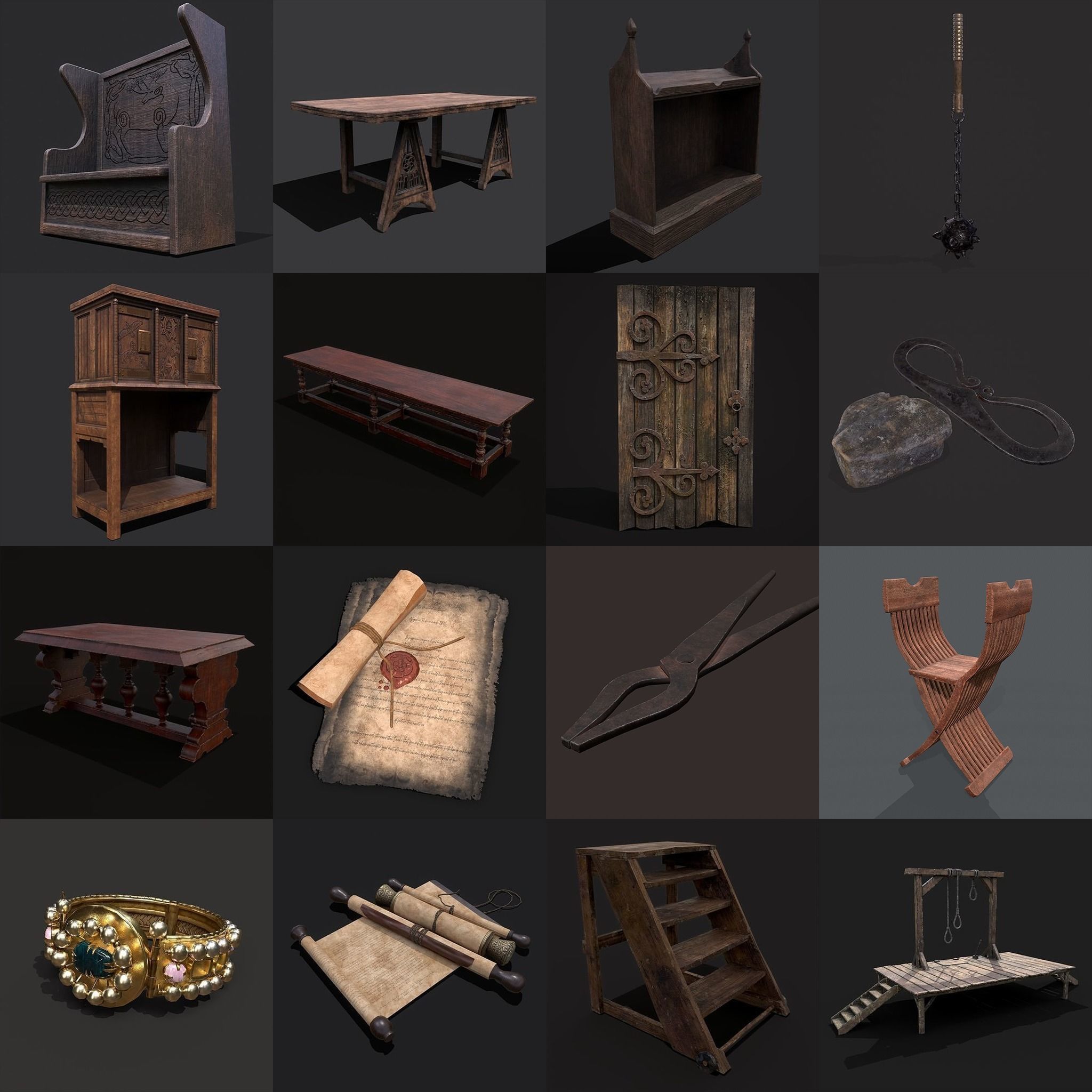 3D Model Collection 750 Medieval Props Pack VR / AR / low-poly | CGTrader