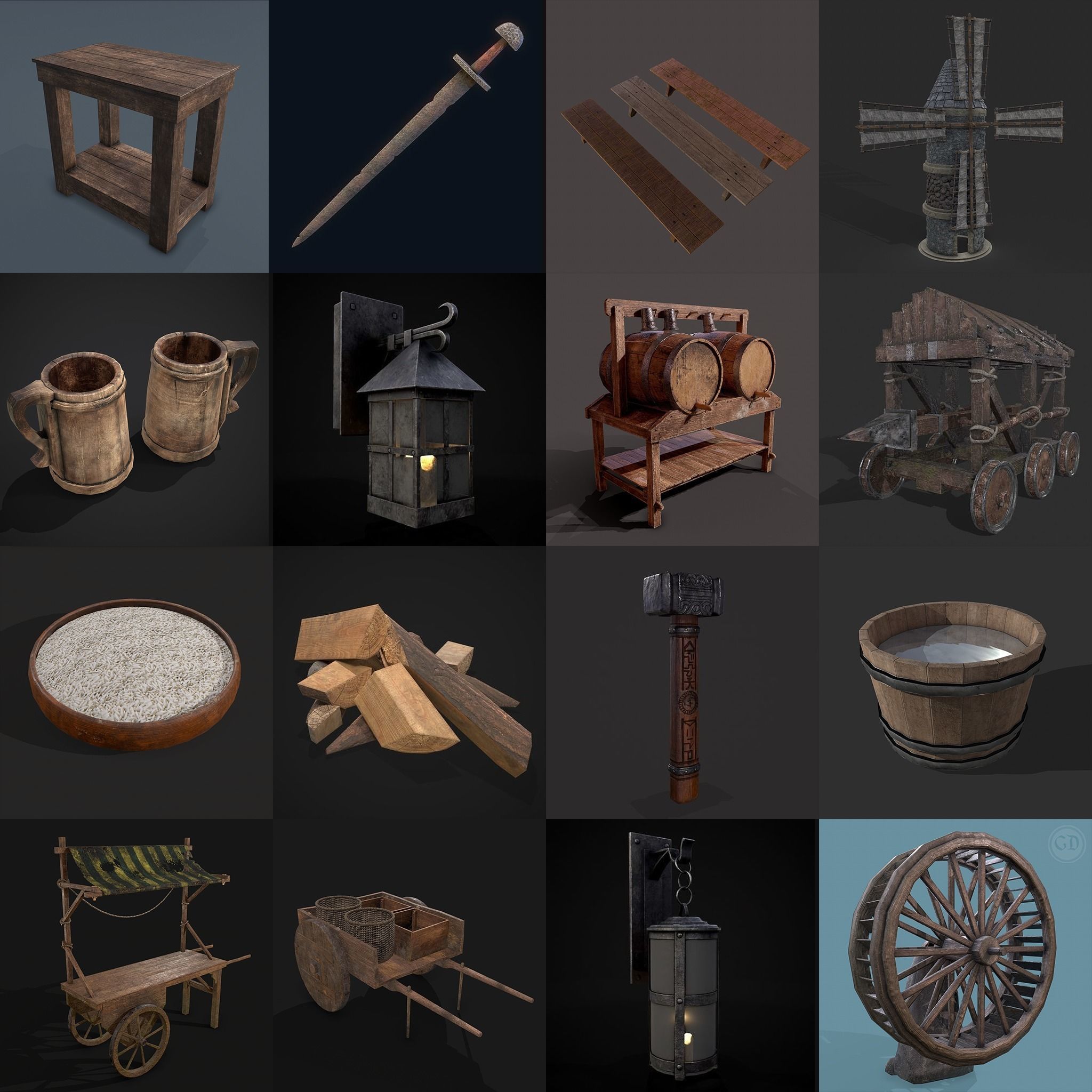 3D Model Collection 750 Medieval Props Pack VR / AR / low-poly | CGTrader