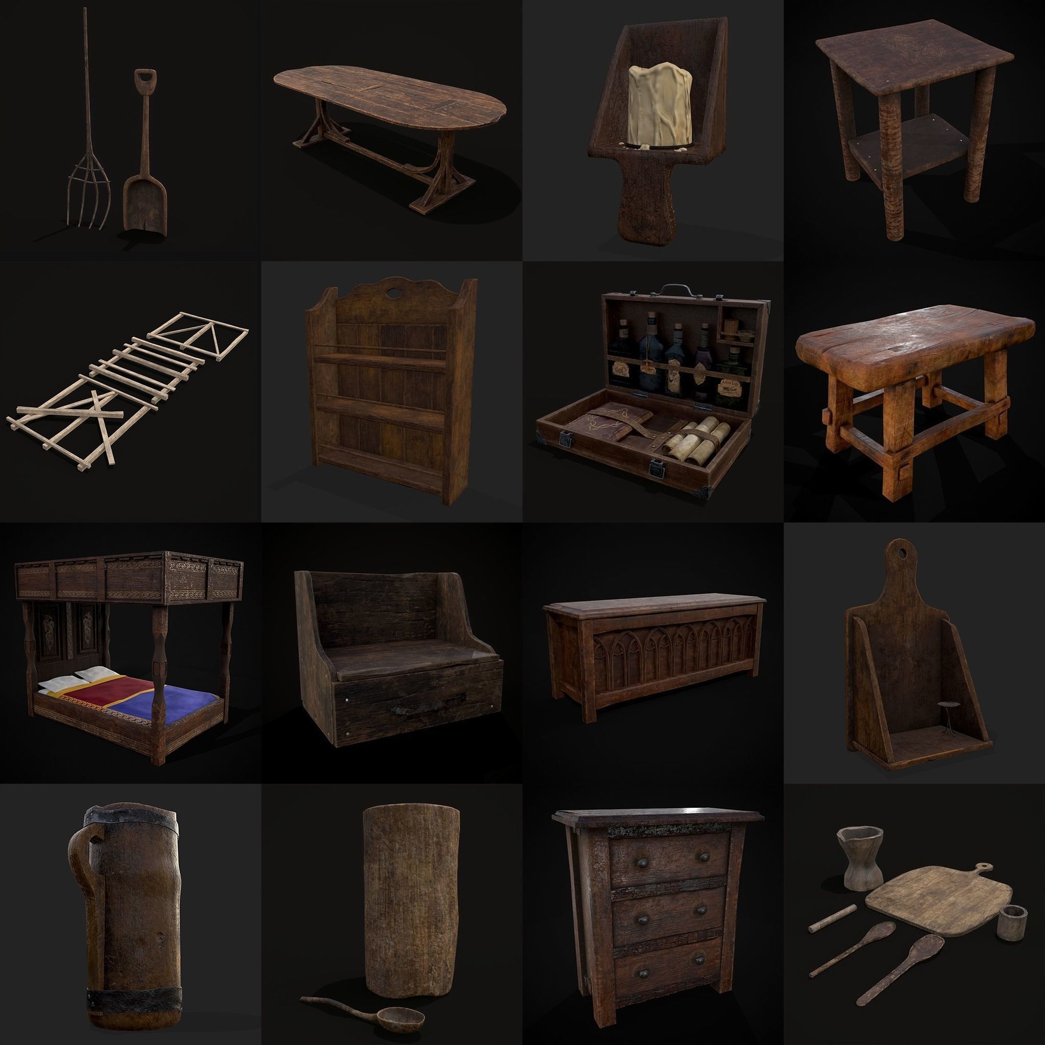 3D Model Collection 750 Medieval Props Pack VR / AR / low-poly | CGTrader