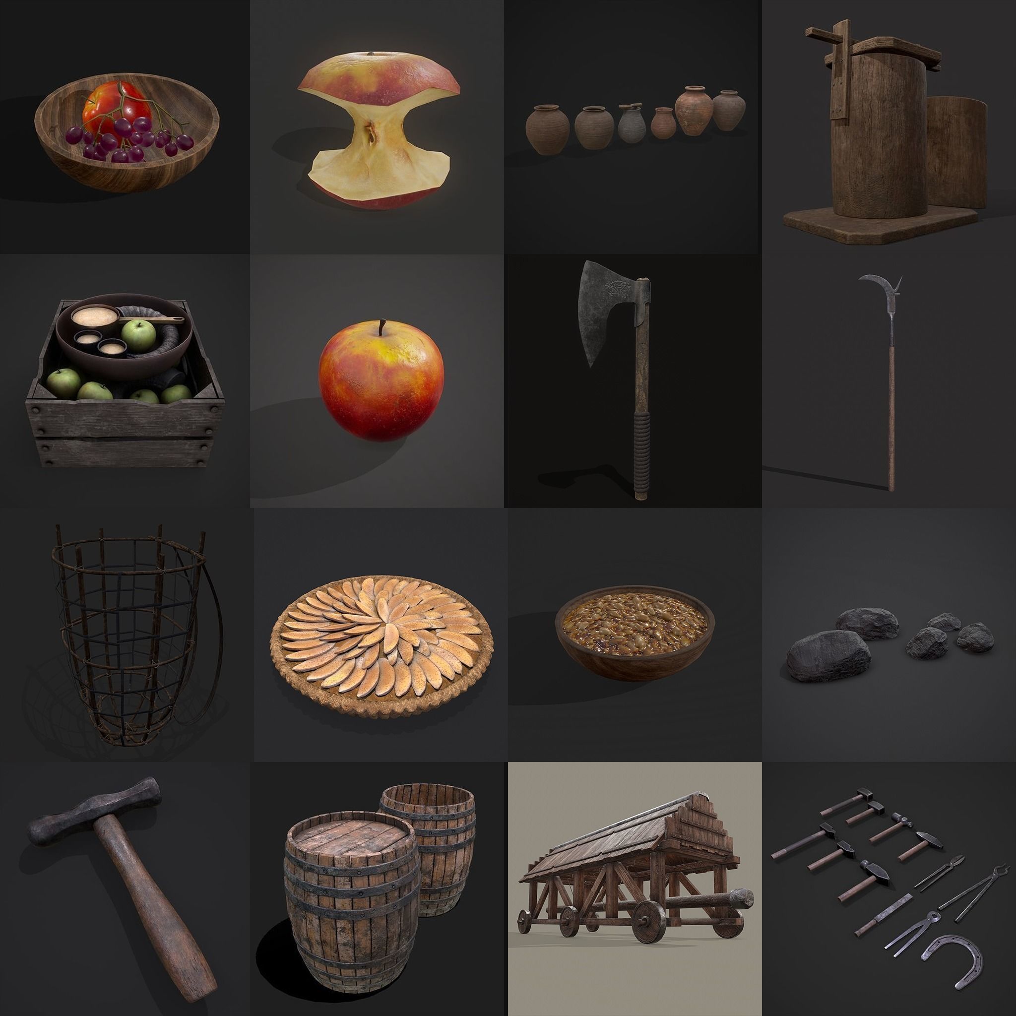3D Model Collection 750 Medieval Props Pack VR / AR / low-poly | CGTrader