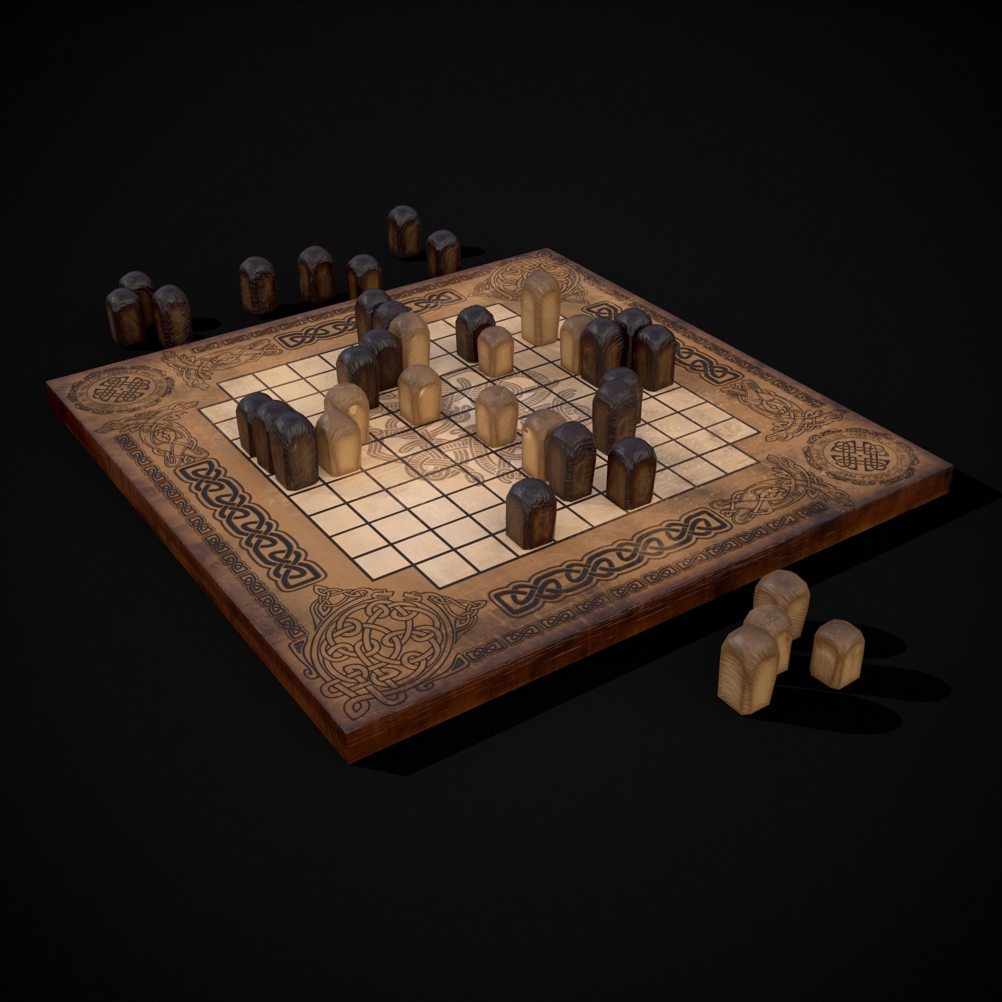 3D model Wooden Carved Hnefatafl Viking Chess Set VR / AR / low-poly ...