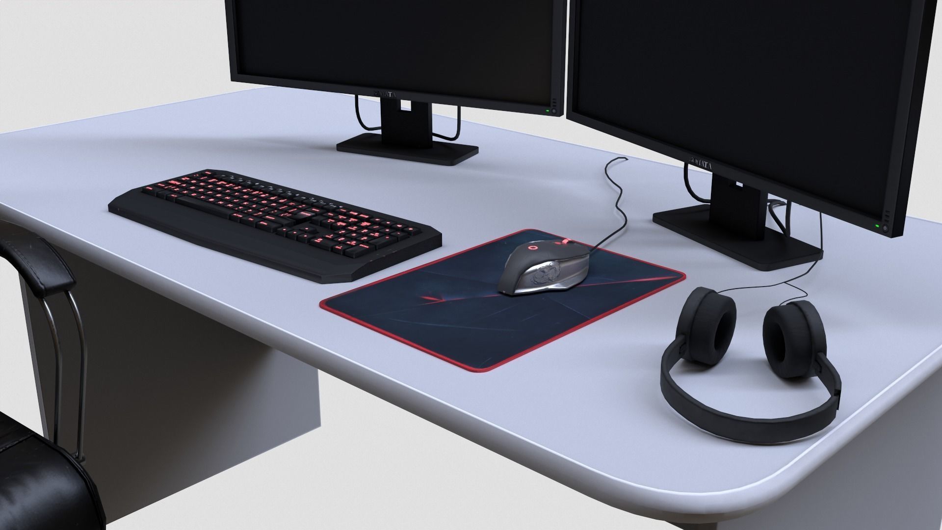 3D model Low poly Asset computer desk with two monitors and office ...