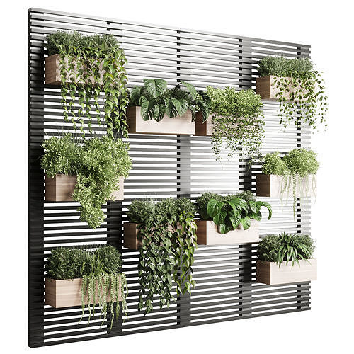 3D model plants set partition Vertical graden wall decor box VR / AR ...