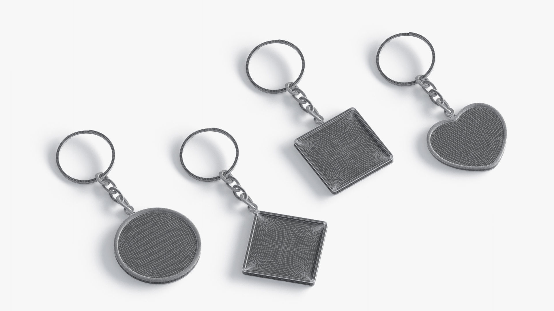 3D model Keychain Shapes set - round square rhombus heart key tag ...