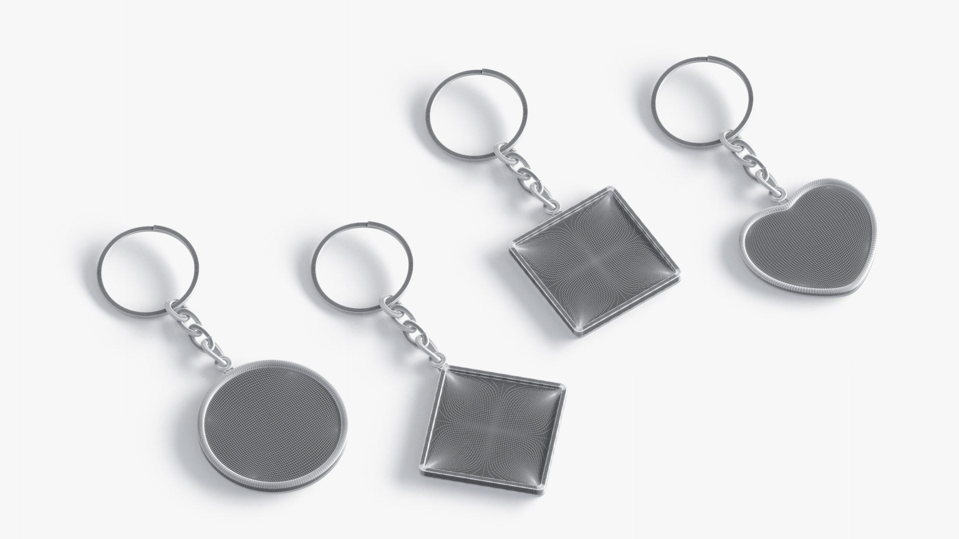 3D model Keychain Shapes set - round square rhombus heart key tag ...