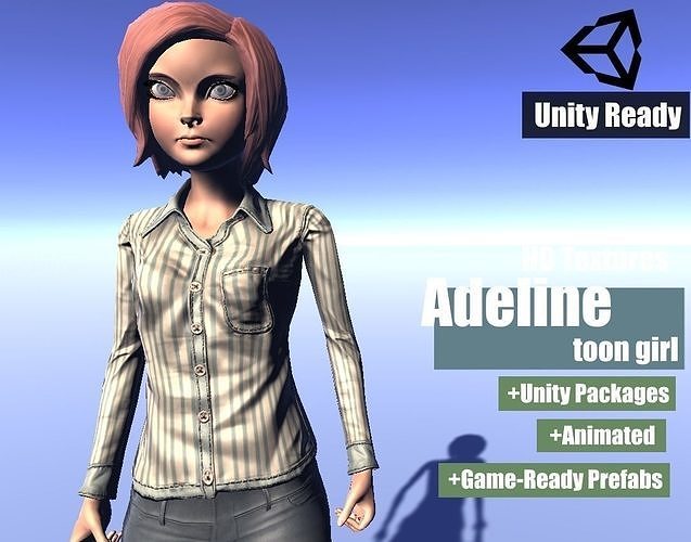 3D model Adeline - animated rigged Toon Girl VR / AR / low-poly | CGTrader