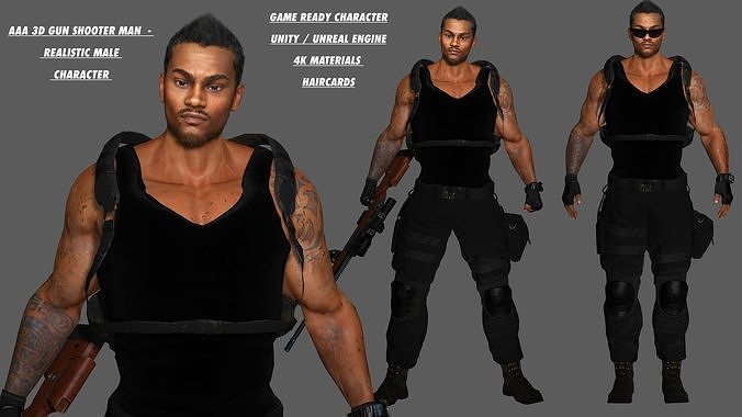3D model AAA 3D REALISTIC BLACK MALE CHARACTER - GUN SHOOTER MAN VR ...