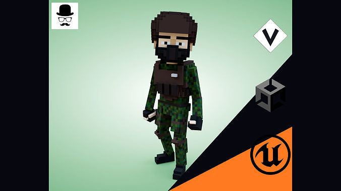 3D model Soldier Character - 3D Voxel Low Poly Model VR / AR / low-poly ...