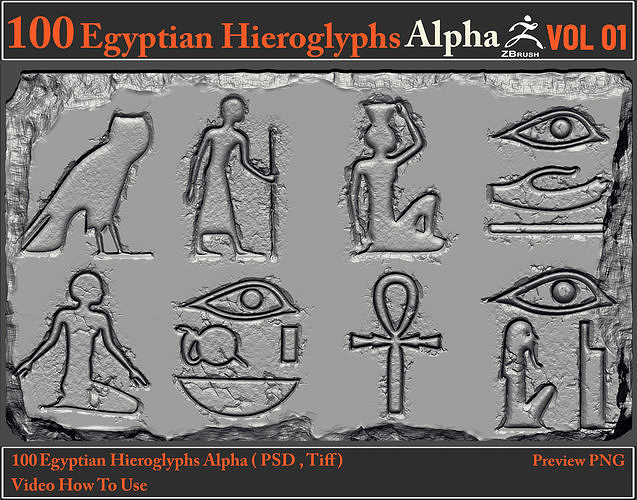 100 Egyptian Hieroglyphs Alpha Maps 3D model | CGTrader