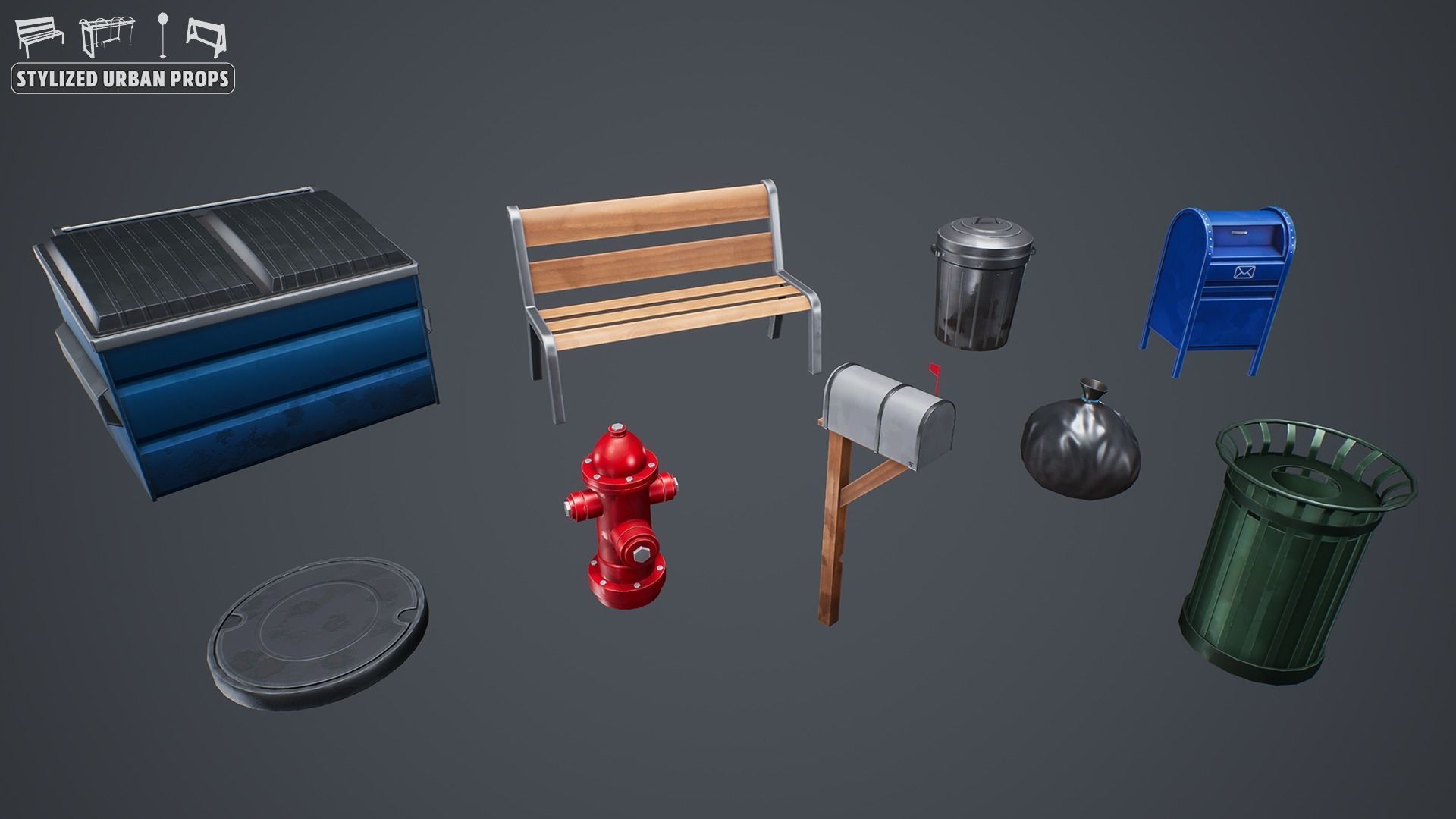 3D model Stylized Urban Props VR / AR / low-poly | CGTrader