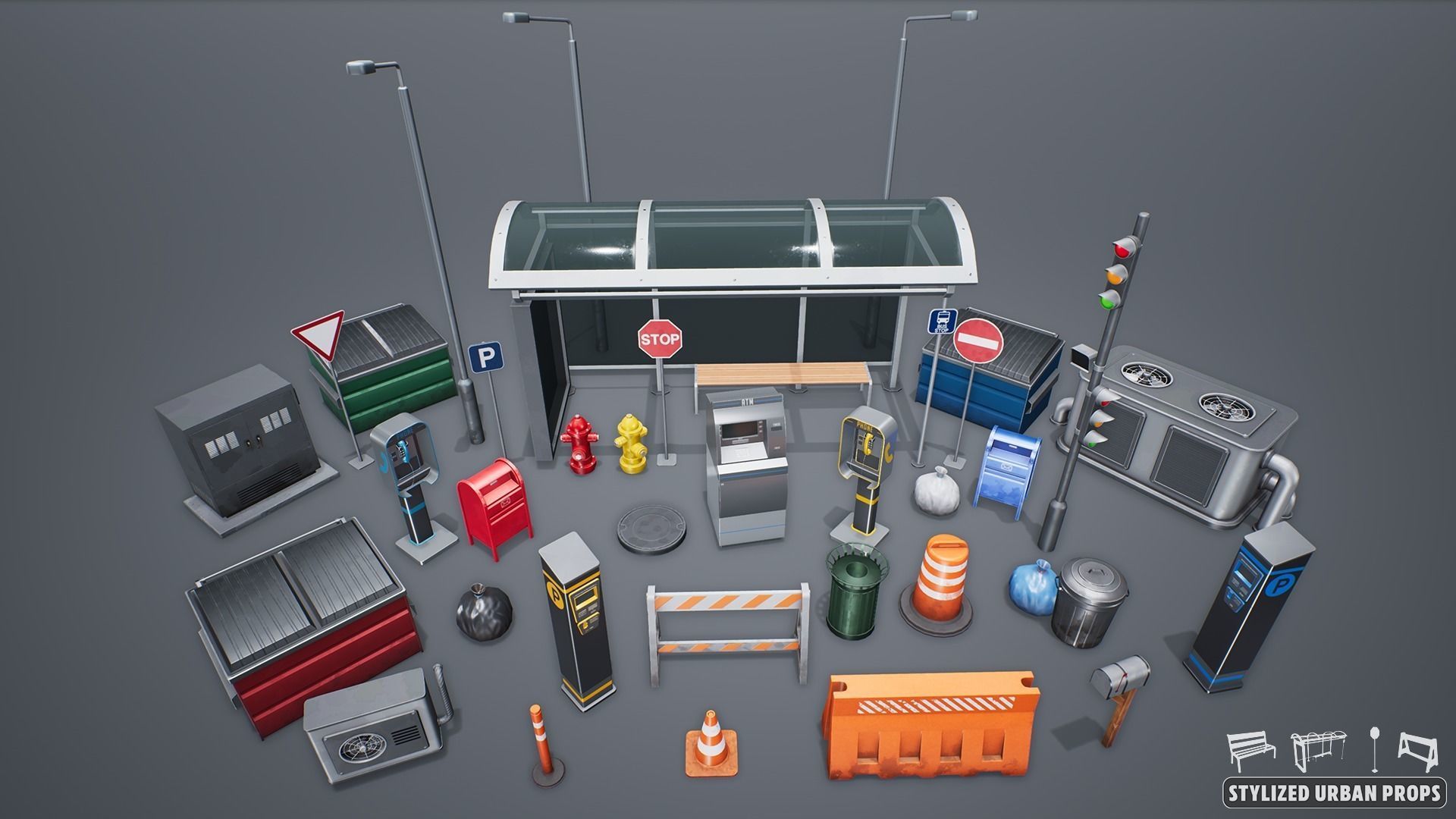 3D model Stylized Urban Props VR / AR / low-poly | CGTrader