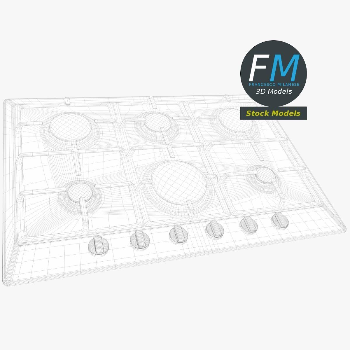 6 burners gas hob 3D model | CGTrader