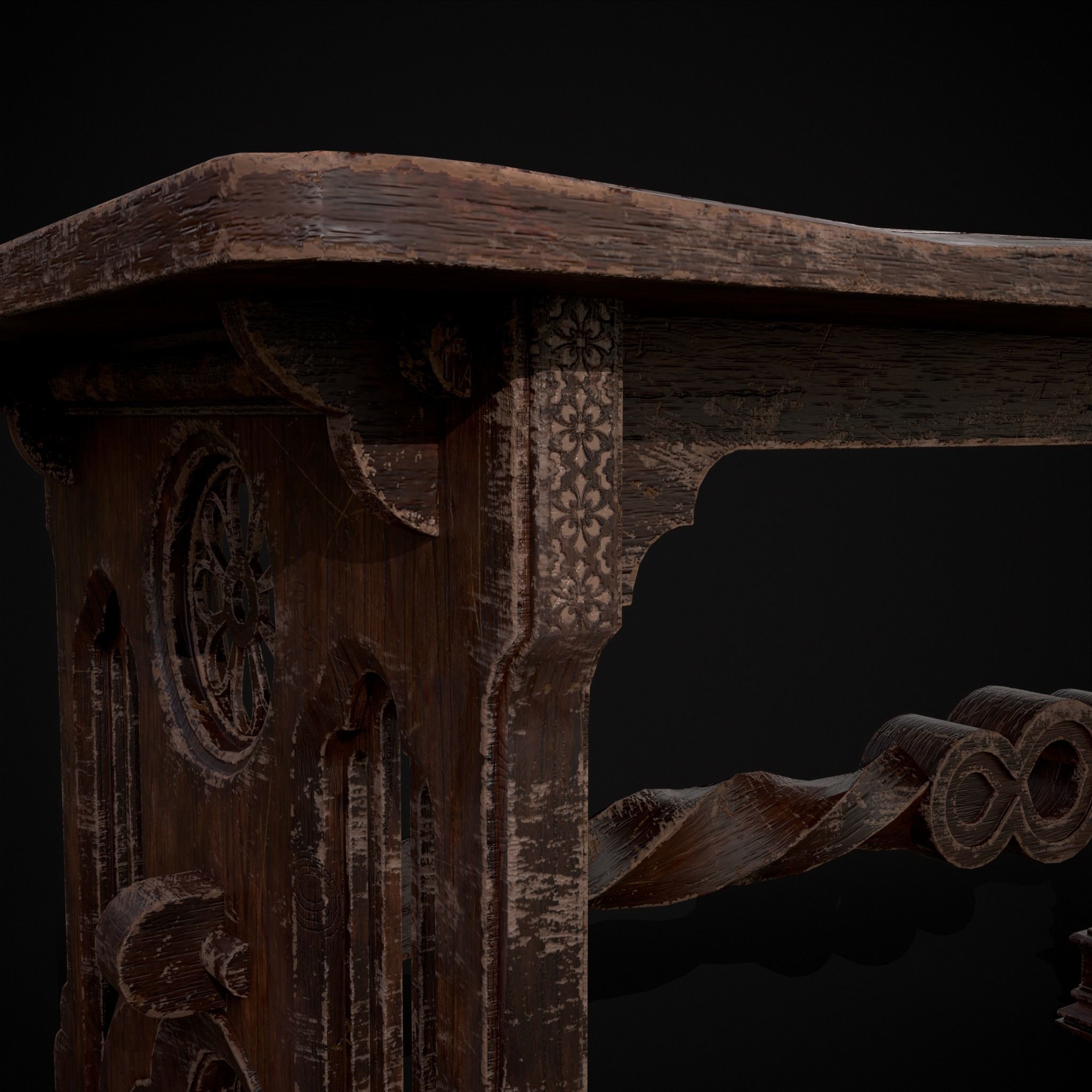 3D model Antique Mahogany Gothic Writing Desk VR / AR / low-poly | CGTrader