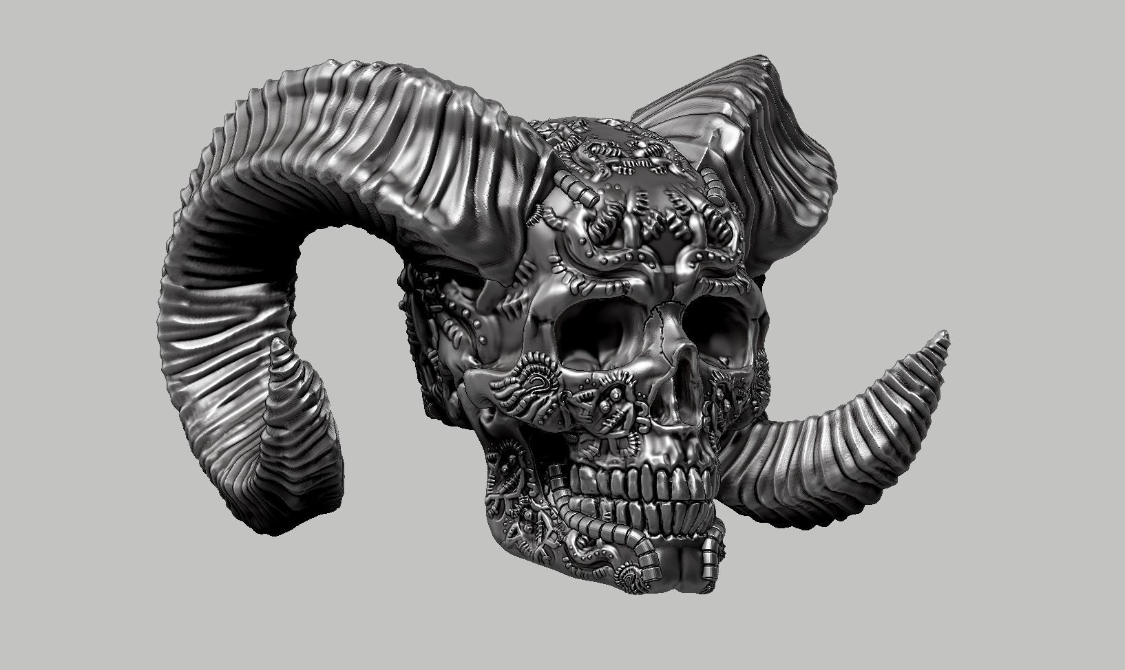 skull horn art design a08 3D model 3D printable | CGTrader
