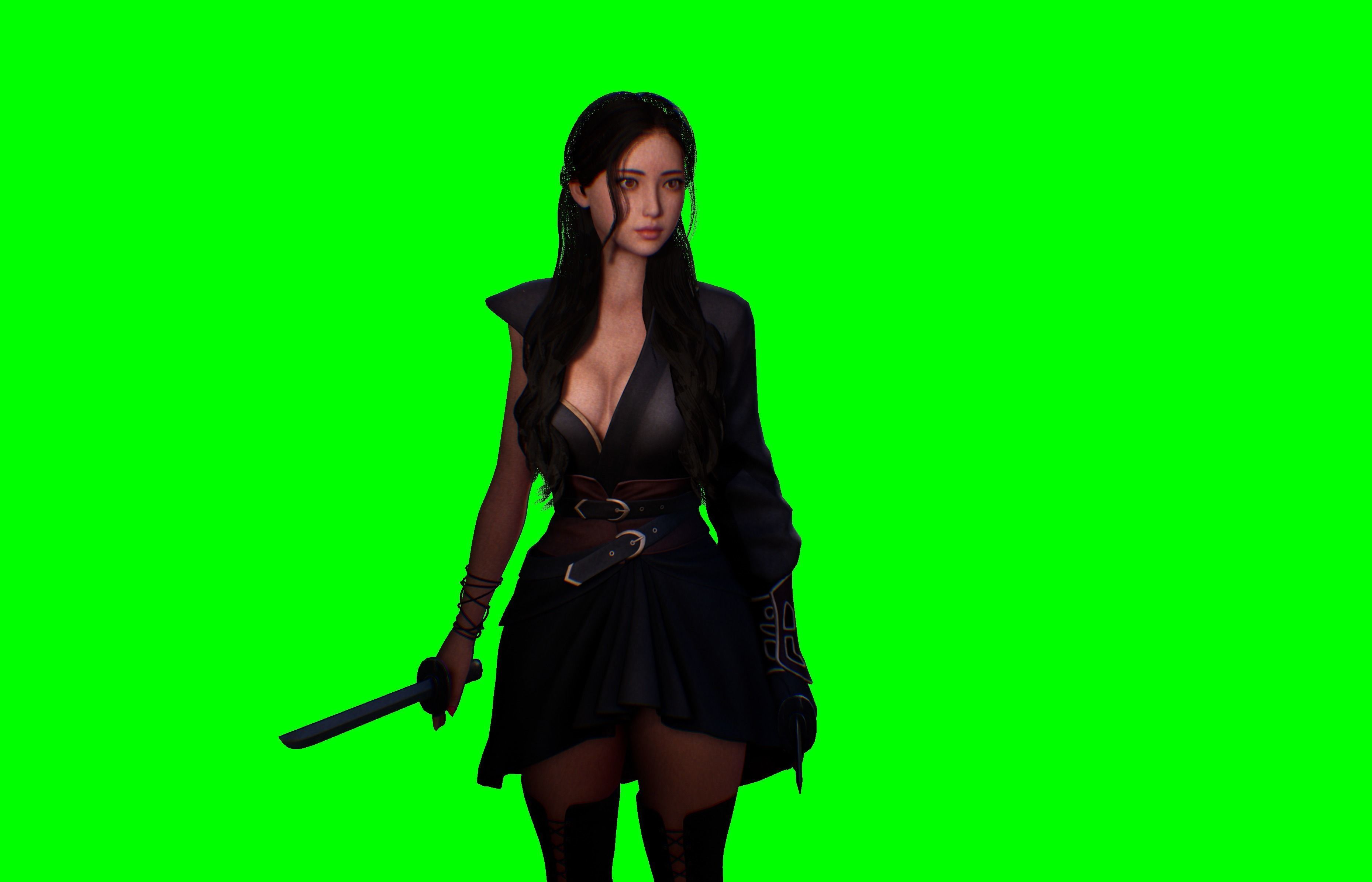 3D model Katana Girl Satomi - F2 - Animated Rigged Game Ready Character ...
