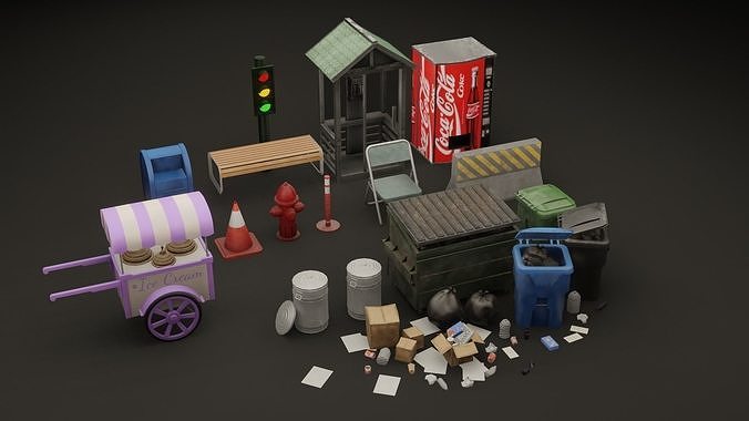 3D model Street Props Set VR / AR / low-poly | CGTrader
