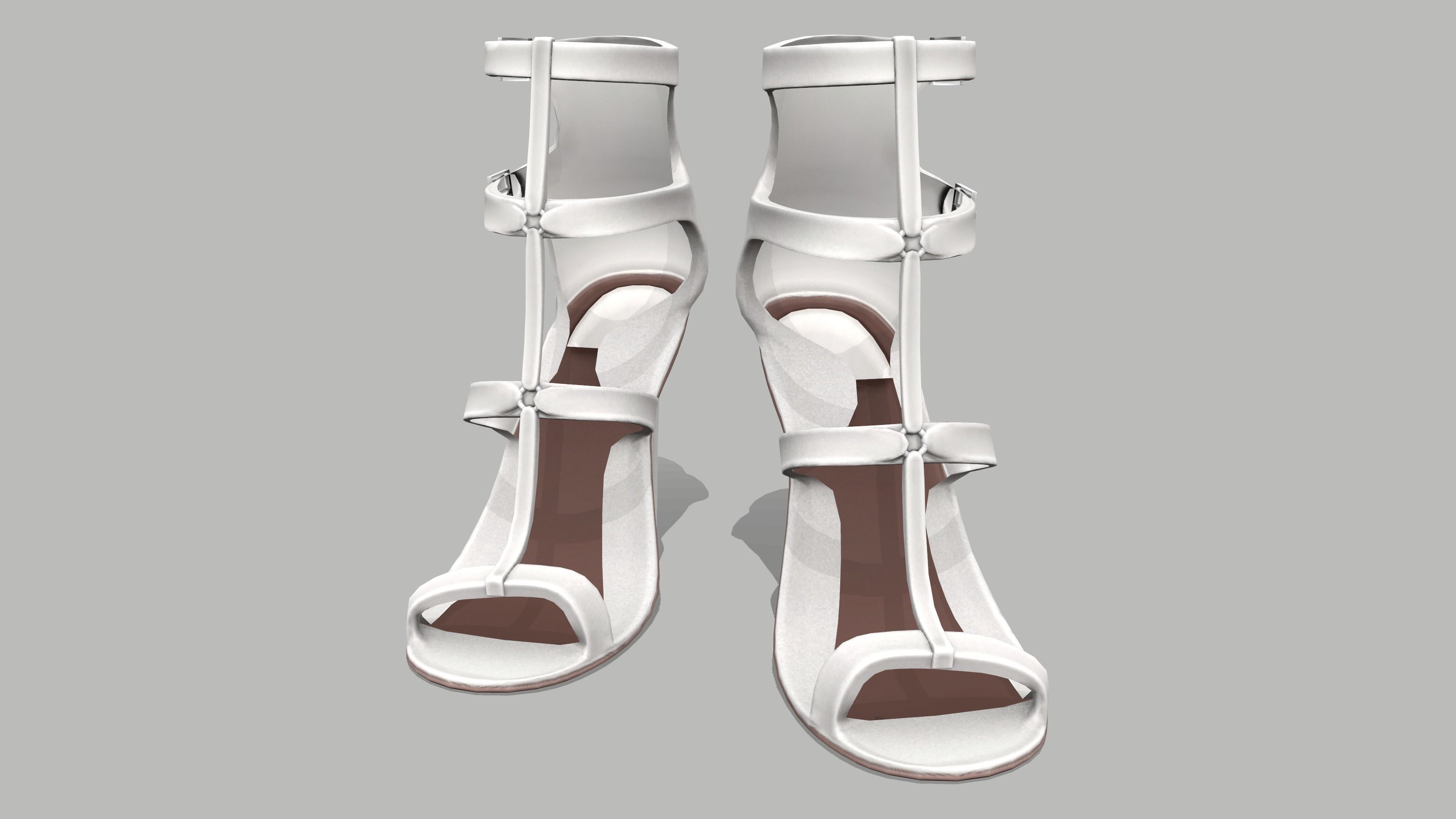 3D model White T-Strap Peep Toe Dorsay Platform High Heel Shoes VR / AR ...