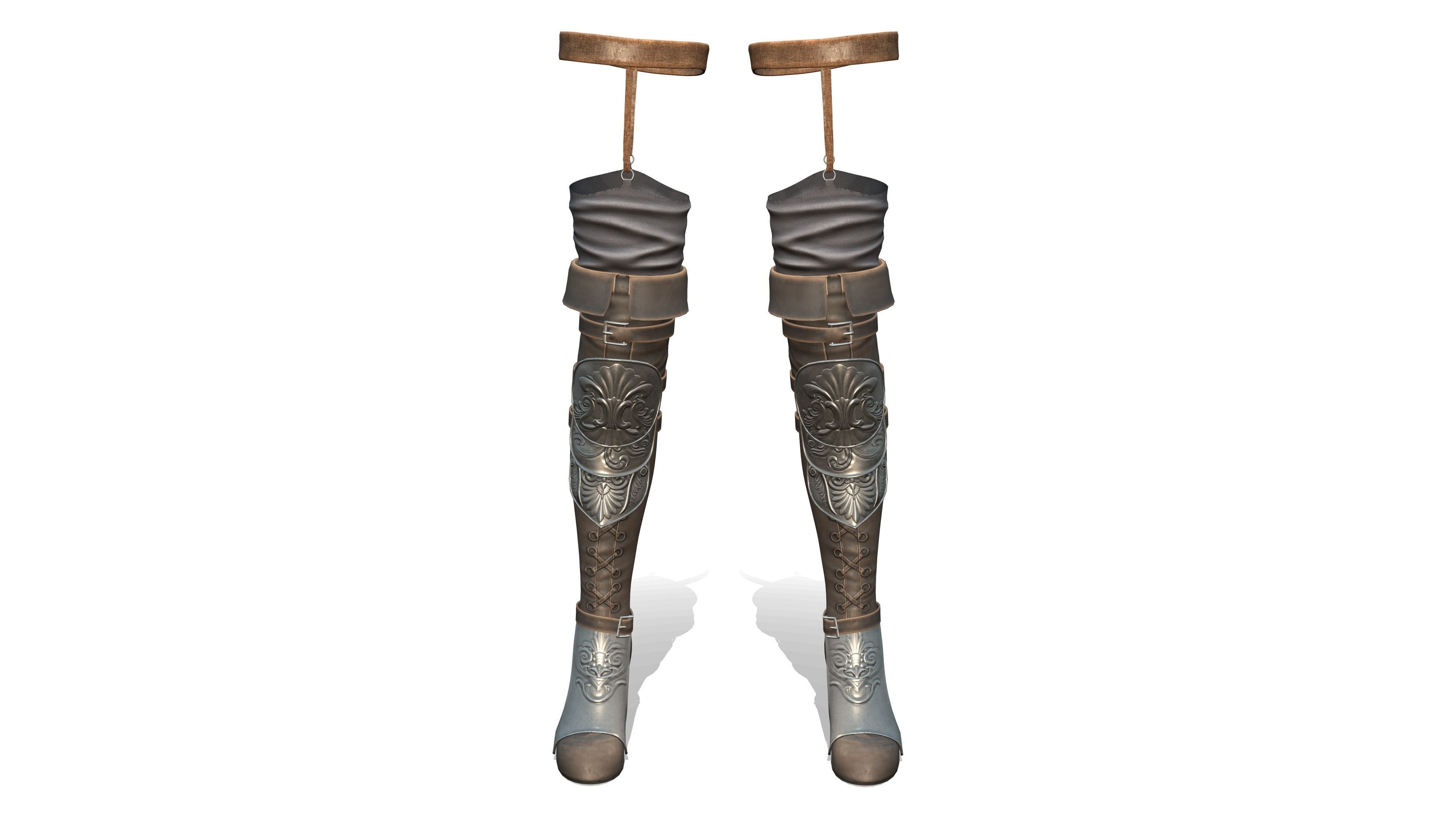 3D model Warrior High Heel Thigh Boots With Guards VR / AR / low-poly ...