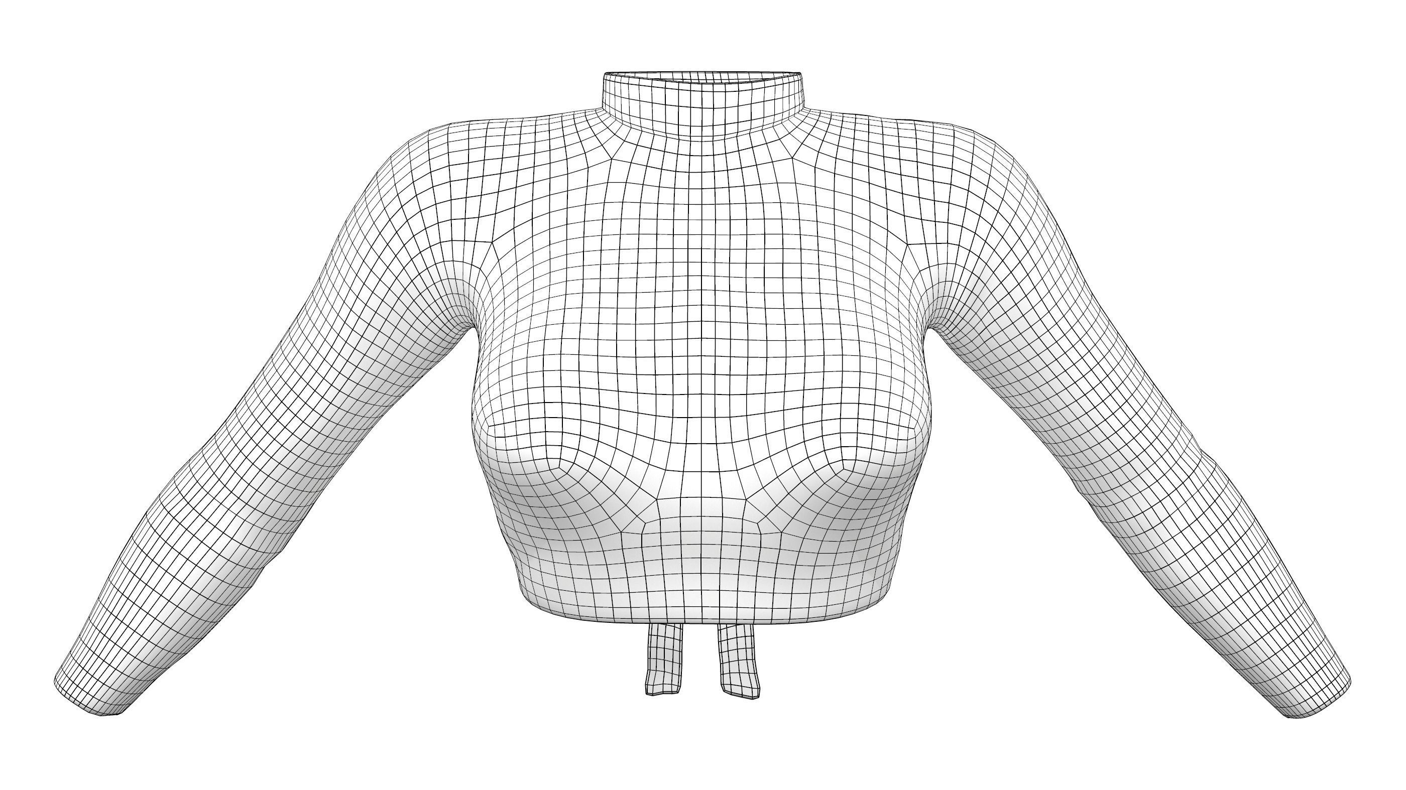 3D model Bow Tied Open Back Turtle Neck Long Sleeve Crop Sweater Top VR ...