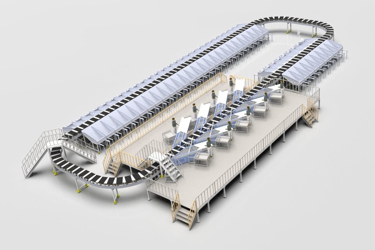 Cross Belt Sorting System 3D model | CGTrader