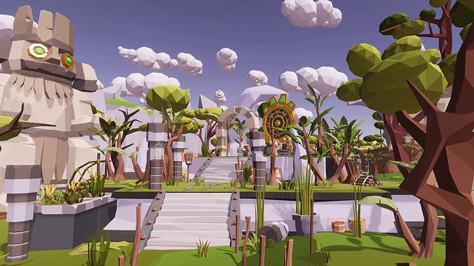 3D model Low Poly Aztec Jungle Island Megapack RG VR / AR / low-poly ...